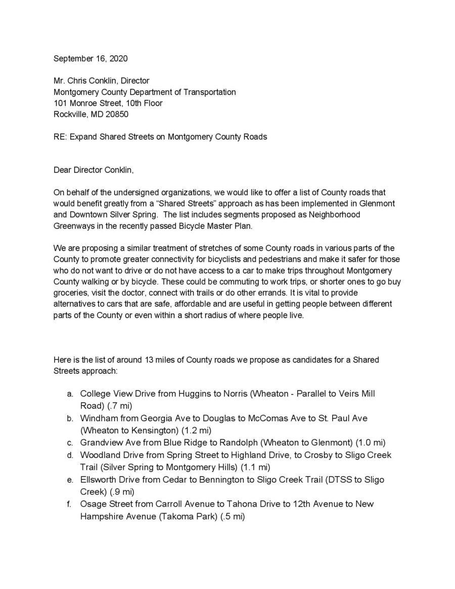 Sign-on Letter to MCDOT Re: Expanding Safe Streets - Coalition For ...